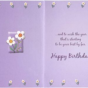 Designer Greetings 3 Purple Frames and 6 White Flowers Birthday Card for Godmother