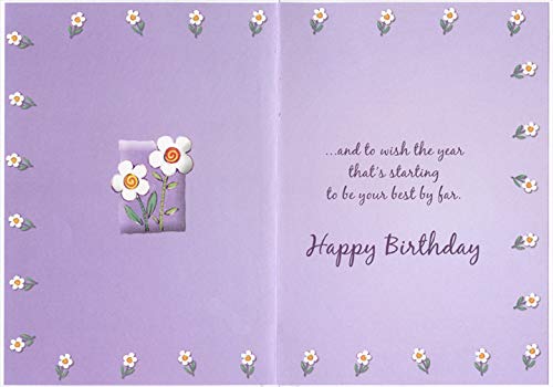 Designer Greetings 3 Purple Frames and 6 White Flowers Birthday Card for Godmother