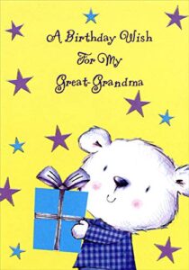 designer greetings bear holding blue present juvenile birthday card for great-grandma from kids : child : children/children