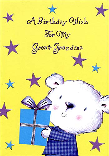 Designer Greetings Bear Holding Blue Present Juvenile Birthday Card for Great-Grandma from Kids : Child : Children/Children