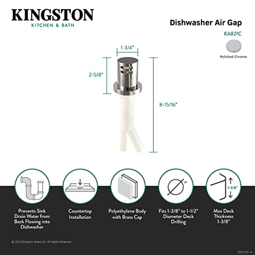 Kingston Brass KA821C Trimscape Dishwasher Air Gap, Polished Chrome, 1-3/4" Diameter Cap