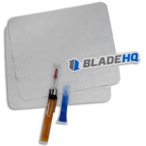 blade hq knife care bundle | tuf-glide pen lubricrant applicator, rust prevention, 2 polishing cloth, blue thredlocker