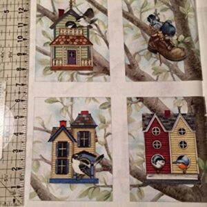 Alina Natetkova - Fabric Birdhouses Birds 12 (Squares 4 1/2" x 6") 1 Panel 22" x 22" Elizabeth