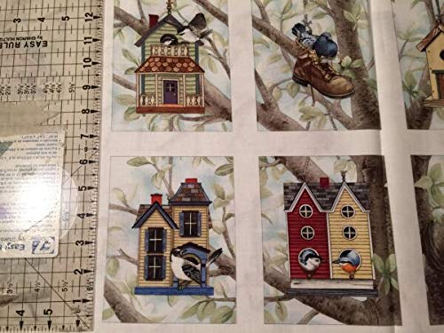 Alina Natetkova - Fabric Birdhouses Birds 12 (Squares 4 1/2" x 6") 1 Panel 22" x 22" Elizabeth