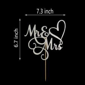 Mr and Mrs Cake Topper, Bride and Groom Sign Wedding, Engagement Cake Toppers Decorations, Double-faced Silver Glitter