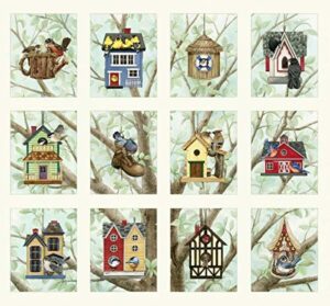 alina natetkova - fabric birdhouses birds 12 (squares 4 1/2" x 6") 1 panel 22" x 22" elizabeth