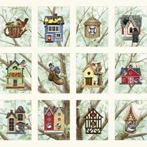 Alina Natetkova - Fabric Birdhouses Birds 12 (Squares 4 1/2" x 6") 1 Panel 22" x 22" Elizabeth