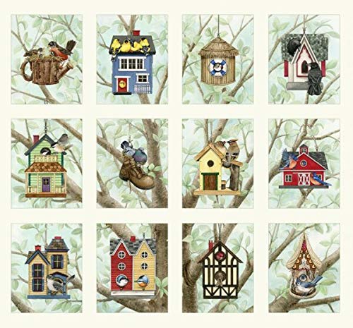 Alina Natetkova - Fabric Birdhouses Birds 12 (Squares 4 1/2" x 6") 1 Panel 22" x 22" Elizabeth