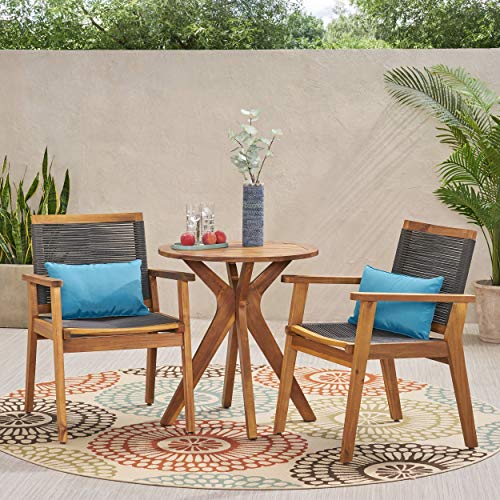 Tracy Outdoor Acacia Wood Bistro Set, Teak and Dark Gray