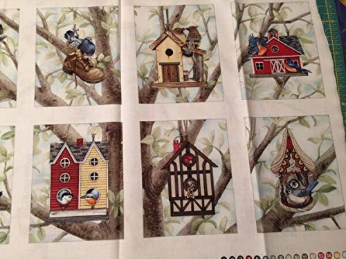 Alina Natetkova - Fabric Birdhouses Birds 12 (Squares 4 1/2" x 6") 1 Panel 22" x 22" Elizabeth