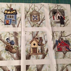 Alina Natetkova - Fabric Birdhouses Birds 12 (Squares 4 1/2" x 6") 1 Panel 22" x 22" Elizabeth