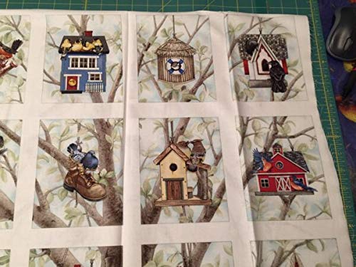 Alina Natetkova - Fabric Birdhouses Birds 12 (Squares 4 1/2" x 6") 1 Panel 22" x 22" Elizabeth