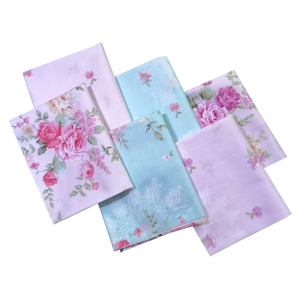 Mililanyo 6pcs 18x22inches (46x56cm) Floral Fat Quarters Fabric Pre-Cut Quilt Squares Cotton Fabric Squares for Patchwork Quilting and DIY Sewing Projects (Blue Pink Purple)