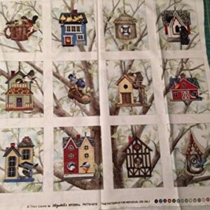 Alina Natetkova - Fabric Birdhouses Birds 12 (Squares 4 1/2" x 6") 1 Panel 22" x 22" Elizabeth