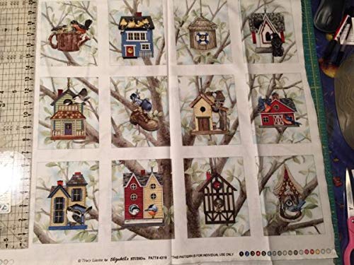 Alina Natetkova - Fabric Birdhouses Birds 12 (Squares 4 1/2" x 6") 1 Panel 22" x 22" Elizabeth