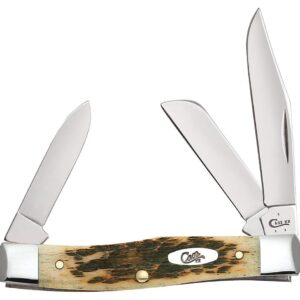 CASE KNIVES: Amber Bone Peach Seed Jig Chrome Vanadium Medium Stockman - Model #: 00079