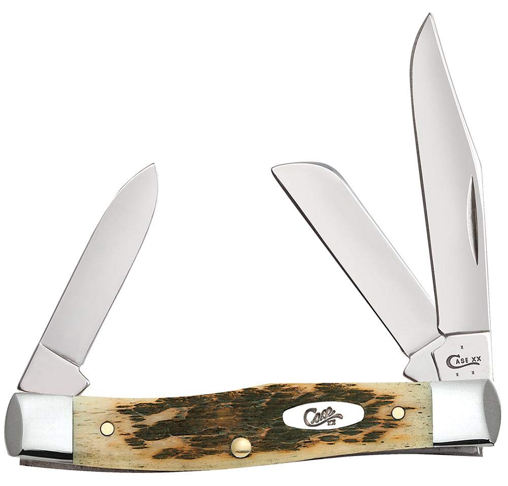 CASE KNIVES: Amber Bone Peach Seed Jig Chrome Vanadium Medium Stockman - Model #: 00079