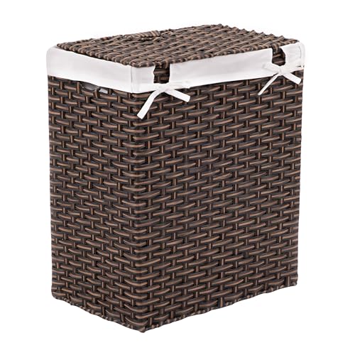 Seville Classics Premium Handwoven Portable Laundry Bin Basket with Carrying Handles, Household Storage for Clothes, Linens, Sheets, Mocha Brown, Rectangular Hamper