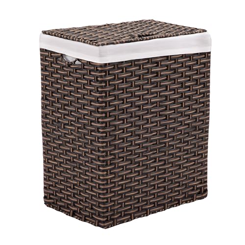 Seville Classics Premium Handwoven Portable Laundry Bin Basket with Carrying Handles, Household Storage for Clothes, Linens, Sheets, Mocha Brown, Rectangular Hamper