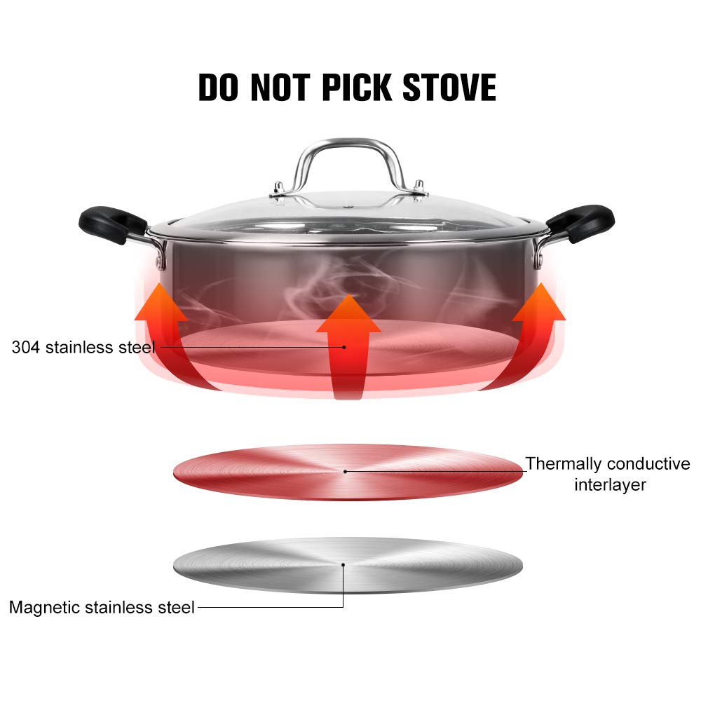 Shabu Hot Pot Stainless Steel,Chinese Induction Shabu Pot with Divider for Kitchen Cooker, Gas Stove