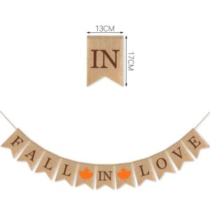 SWYOUN Burlap Fall in Love Banner with Maple Leaf Sign Fall Autumn Wedding Garland Supplies Engagement Bridal Shower Decoration