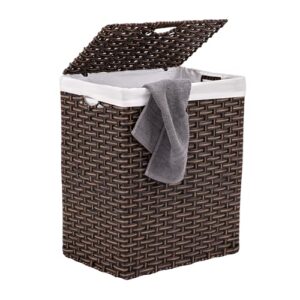 Seville Classics Premium Handwoven Portable Laundry Bin Basket with Carrying Handles, Household Storage for Clothes, Linens, Sheets, Mocha Brown, Rectangular Hamper