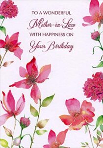 designer greetings pink flowers with sparkling accents birthday card for mother-in-law