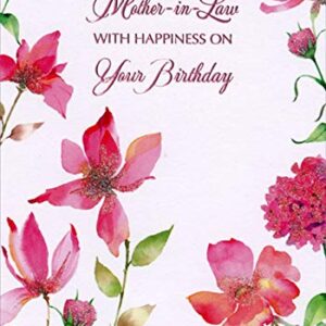 Designer Greetings Pink Flowers with Sparkling Accents Birthday Card for Mother-in-Law