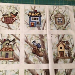 Alina Natetkova - Fabric Birdhouses Birds 12 (Squares 4 1/2" x 6") 1 Panel 22" x 22" Elizabeth