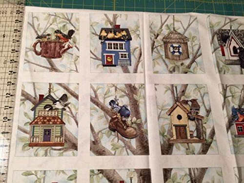 Alina Natetkova - Fabric Birdhouses Birds 12 (Squares 4 1/2" x 6") 1 Panel 22" x 22" Elizabeth