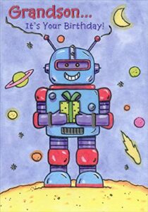 designer greetings blue robot with red joints juvenile birthday card for grandson