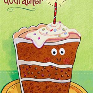 Designer Greetings Slice of Cake with Smiley Face and Red Candle Juvenile Birthday Card for Godfather