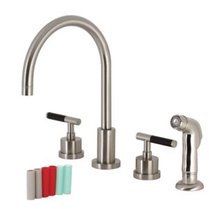 kingston brass ks8728ckl kaiser widespread kitchen faucet with plastic sprayer, brushed nickel