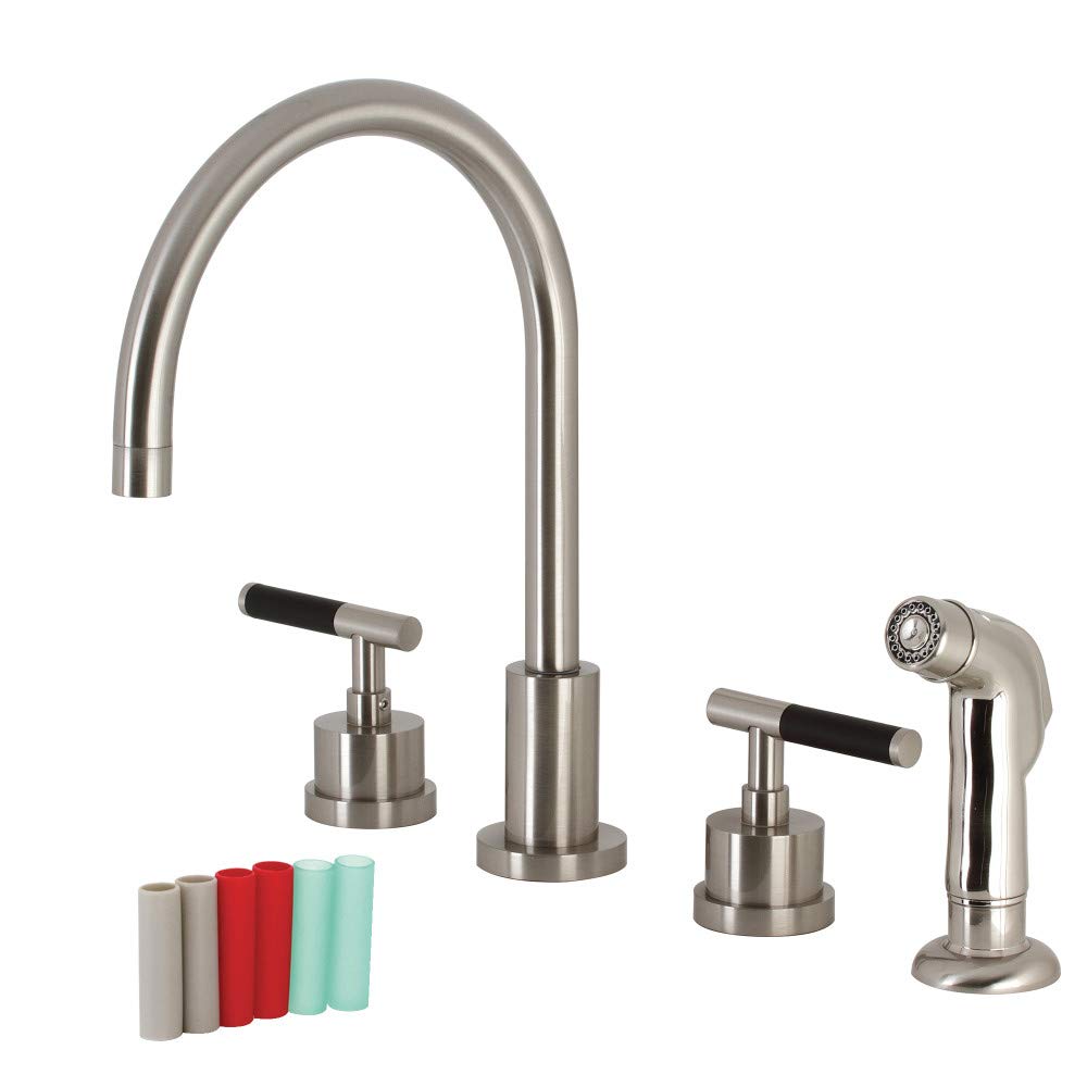 Kingston Brass KS8728CKL Kaiser Widespread Kitchen Faucet with Plastic Sprayer, Brushed Nickel