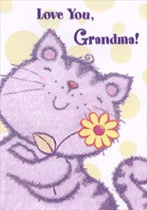 designer greetings large purple cat hugging single yellow flower juvenile grandma birthday card from kids : child : children/children