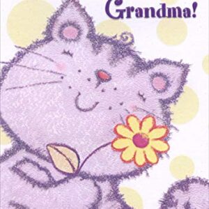 Designer Greetings Large Purple Cat Hugging Single Yellow Flower Juvenile Grandma Birthday Card from Kids : Child : Children/Children