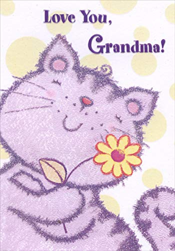 Designer Greetings Large Purple Cat Hugging Single Yellow Flower Juvenile Grandma Birthday Card from Kids : Child : Children/Children