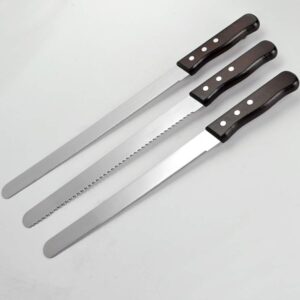 hovico 3pcs bread knife 12-inch stainless steel serrated bread knife,rough mouth, fine mouth and flat mouth cake knife,for slicing breads cakes and large fruits