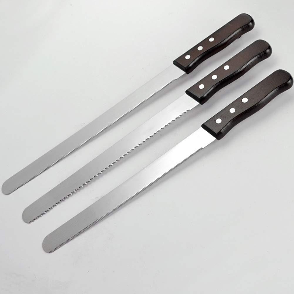 Hovico 3Pcs Bread Knife 12-Inch Stainless Steel Serrated Bread Knife,Rough Mouth, Fine Mouth And Flat Mouth Cake knife,for Slicing Breads Cakes and Large Fruits