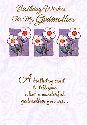 Designer Greetings 3 Purple Frames and 6 White Flowers Birthday Card for Godmother