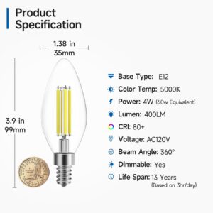 SHINESTAR 12-Pack E12 Candelabra LED Light Bulbs, 60 Watt Equivalent, Daylight 5000K, Dimmable