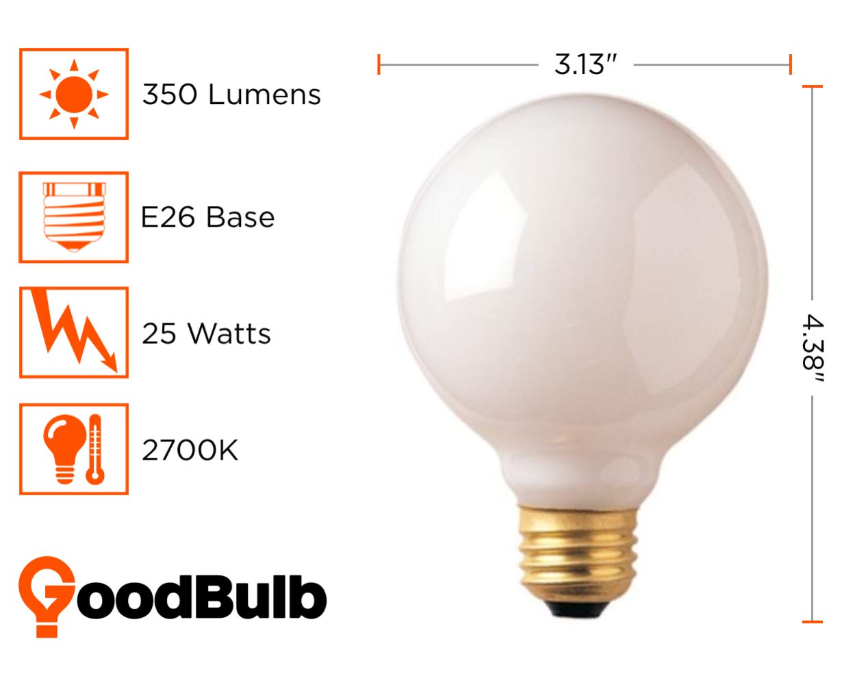 GoodBulb 25-Watt Frosted G25 Light Bulbs | Incandescent Restaurant Bulb | E26 Medium Base | 2700K Warm White 175 Lumens | Restaurant Light Bulbs | Pack of 10 Bulbs