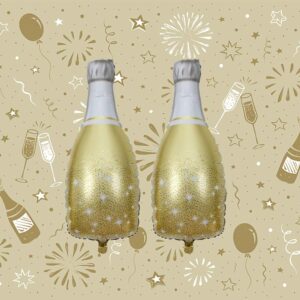 HORUIUS Champagne Bottle Mylar Foil Balloons Birthday Engagement Bachelorette Party Bridal Shower Wedding Celebration Anniversary Decorations 3PCS (Gold)