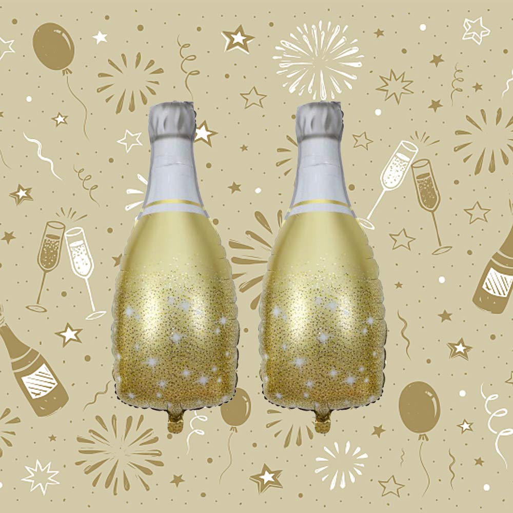 HORUIUS Champagne Bottle Mylar Foil Balloons Birthday Engagement Bachelorette Party Bridal Shower Wedding Celebration Anniversary Decorations 3PCS (Gold)