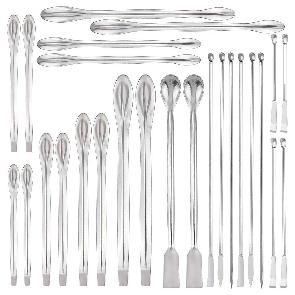 OLYCRAFT 26PCS Stainless Steel Lab Measuring Spatula Set, Micro Lab Scoop/Spoon Mixing Spatula for Gel Cap Filler, Capsule Filler,Laboratory Sampling Equipment