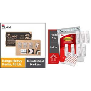 3m claw drywall picture hangers holds 45 lb. & command large utility hooks, 7-hooks, 12-strips