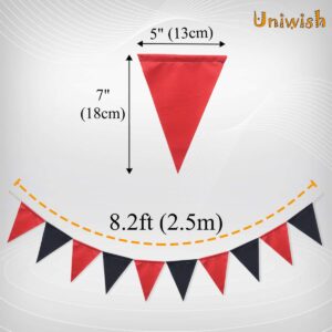 Uniwish Pre-Strung Black and Red Triangle Flag Banner Garland for Graduation Baby Shower Birthday Party Decorations Indoor Outdoor Photo Backdrop