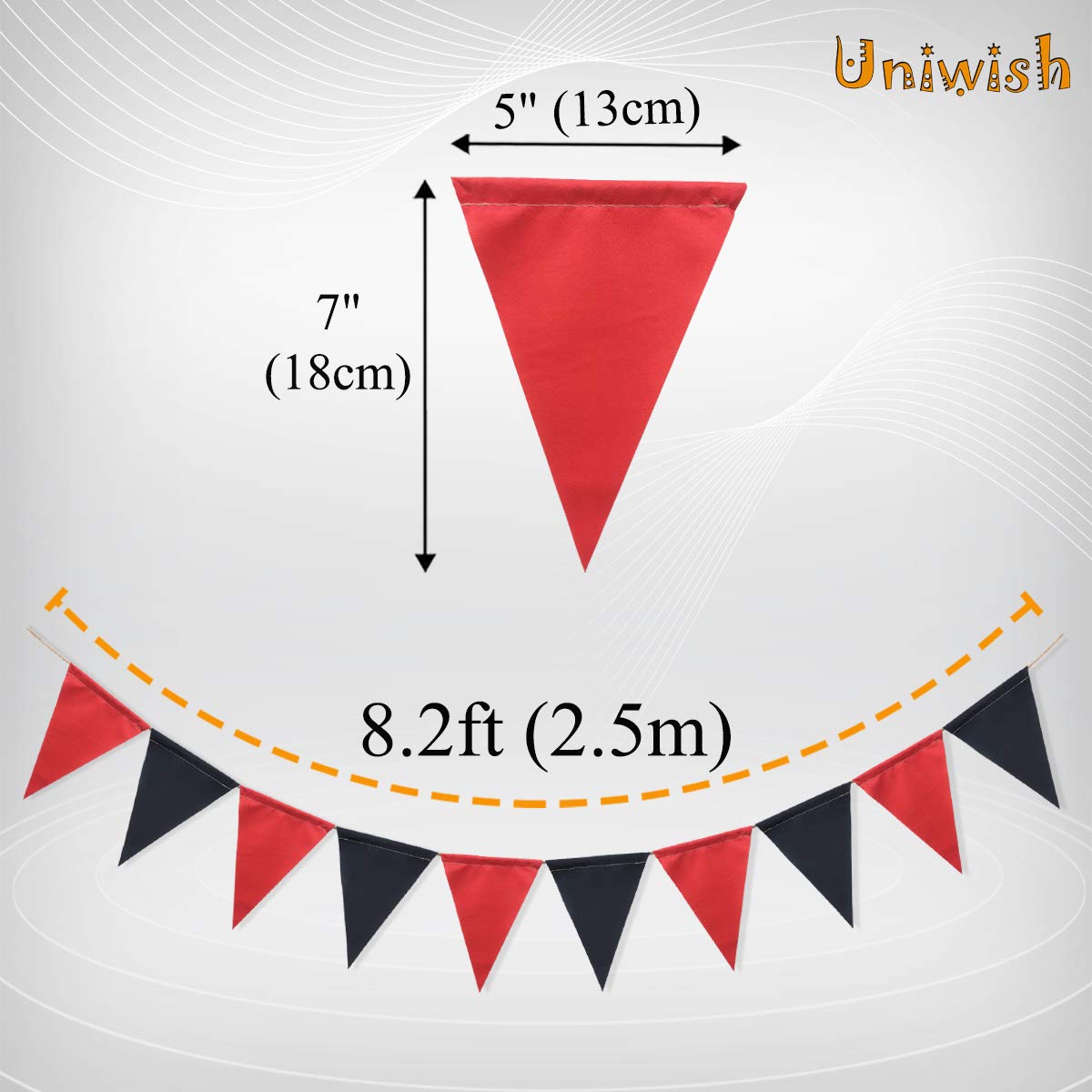 Uniwish Pre-Strung Black and Red Triangle Flag Banner Garland for Graduation Baby Shower Birthday Party Decorations Indoor Outdoor Photo Backdrop