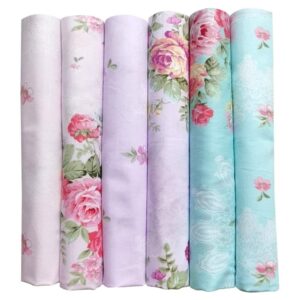 mililanyo 6pcs 18x22inches (46x56cm) floral fat quarters fabric pre-cut quilt squares cotton fabric squares for patchwork quilting and diy sewing projects (blue pink purple)