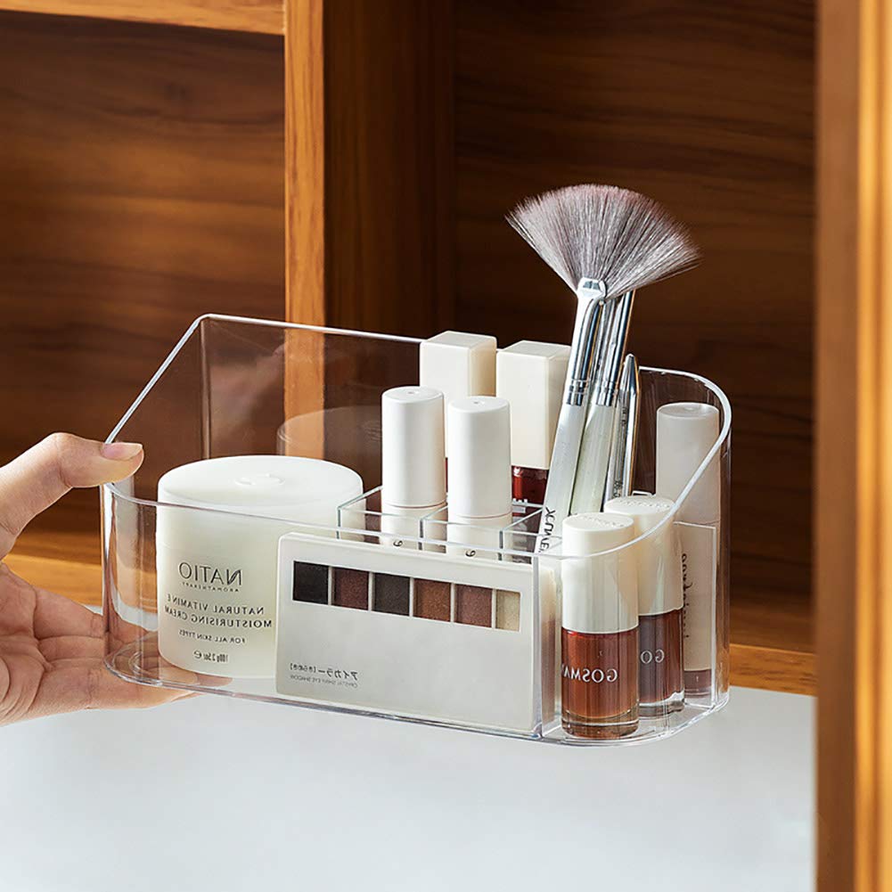 Acrylic Makeup Cosmetic Organizer Countertop Cute Small Clear Vanity Dresser Bathroom Corner Beauty Skincare Lotion Organizer Box Storage Tray Holder Tray